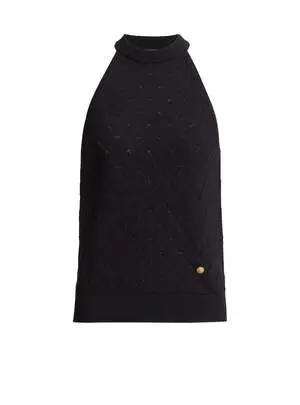Balmain Sleeveless Knit High Neck Top With Quilted Effect