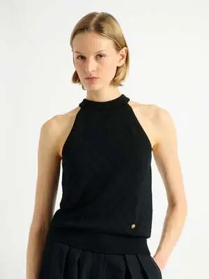 Balmain Sleeveless Knit High Neck Top With Quilted Effect - Black