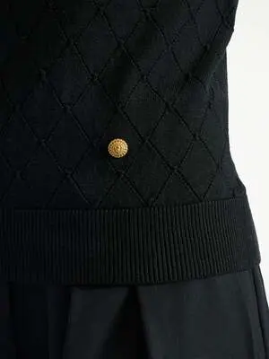 Balmain Sleeveless Knit High Neck Top With Quilted Effect - Black