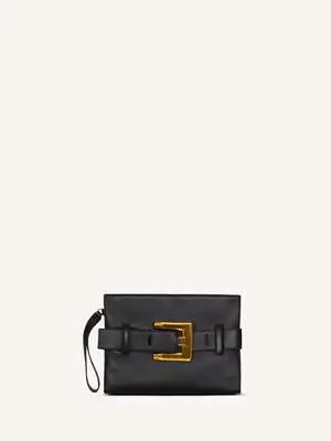 Balmain Anthem Clutch In Smooth Lambskin Leather - Black