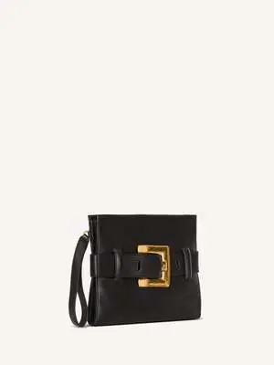 Balmain Anthem Clutch In Smooth Lambskin Leather - Black