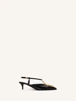 Balmain Patent Leather Sync Chain Kitten Slingbacks