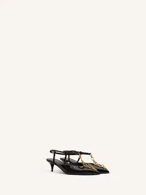 Balmain Patent Leather Sync Chain Kitten Slingbacks