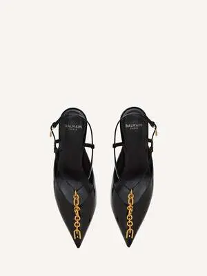 Balmain Patent Leather Sync Chain Kitten Slingbacks