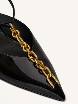 Balmain Patent Leather Sync Chain Kitten Slingbacks