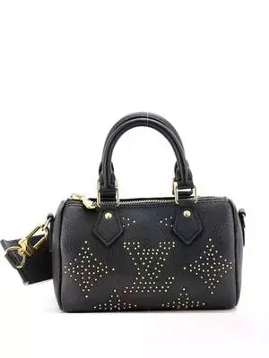 LOUIS VUITTON Speedy Bandouliere Nm Bag Studded Leather Nano Travel Bag - Black