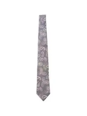 Etro Paisley Print Silk Neck Tie - Grey