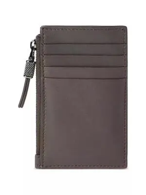 Brunello Cucinelli Calfskin Card Case With Shiny Zipper Pull