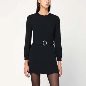 Saint Laurent Mini Dress With Crystal Embellished Belt - Black
