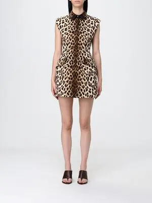 Sportmax Sleeveless Leopard Print Cotton Chemisier Mini Dress - Camel