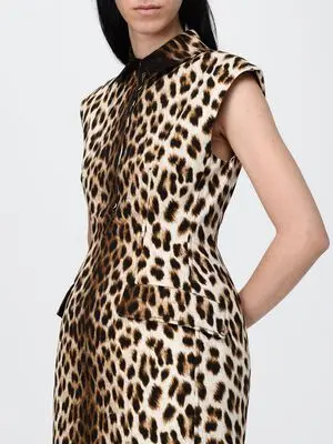 Sportmax Sleeveless Leopard Print Cotton Chemisier Mini Dress - Camel