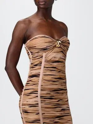 Elisabetta Franchi Ruched Jersey Midi Dress With Animalier Pattern - Camel