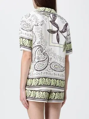 Tory Burch Silk Ethnic Print Short Sleeve Shirt