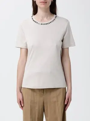 Max Mara S Max Mara Embellished Cotton Blend T-Shirt Grey