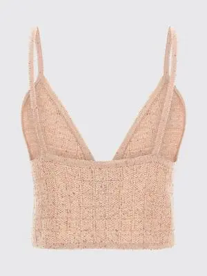 Alessandra Rich Slim Fit V-neck Knit Top With Thin Straps - Pink