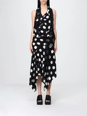 Junya Watanabe Polka Dot Asymmetric Midi Dress - Black