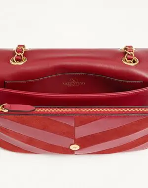 Valentino Garavani Djuna Medium Chain Bag In Suede And Nappa - Red