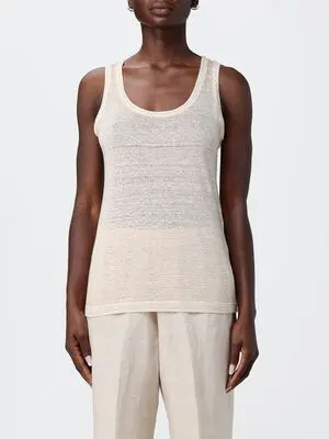 120% Lino Sleeveless U-neck Top - Ecru