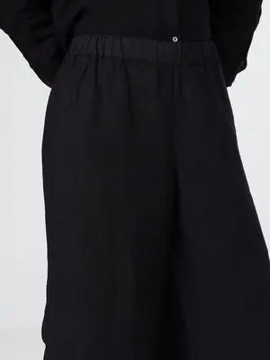 120% Lino Wide Leg Linen Trousers - Black