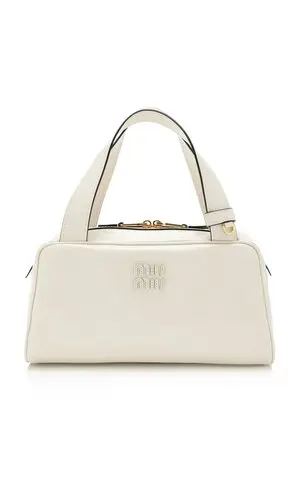 Miu Miu Leather Shoulder Bag With Debossed Logo - White