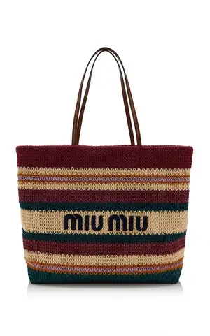 Miu Miu Raffia-effect Woven Tote Bag - Stripe