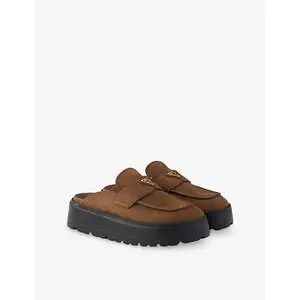 Prada Nubuck Flatform Mules - Brown