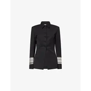 ABADIA Tailored Collar Embroidered Cuff Wool-blend Blazer