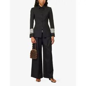 ABADIA Tailored Collar Embroidered Cuff Wool-blend Blazer