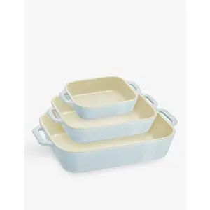 STAUB Rectangular Set Of Three Ceramic Gratin Dishes - Light Blue