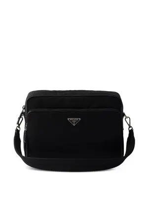 Prada Logo Plaque Nylon Messenger Bag - Black