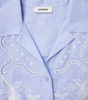 Sandro Linen-blend Embroidered Maxi Dress - Blue