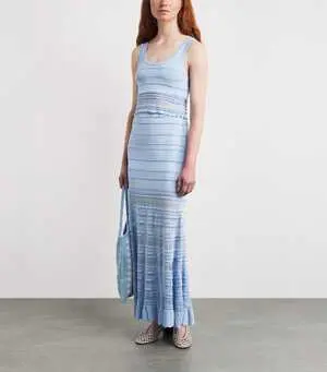 Sandro Pointelle Lace Trim Cropped Tank Top - Blue