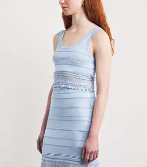 Sandro Pointelle Lace Trim Cropped Tank Top - Blue
