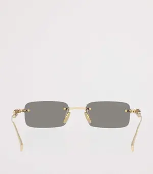 Gucci Metal Rectangular Rimless Sunglasses - Gold