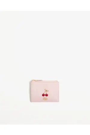 Valentino Garavani Cherryfic Cardholder In Grainy Calfskin - Red