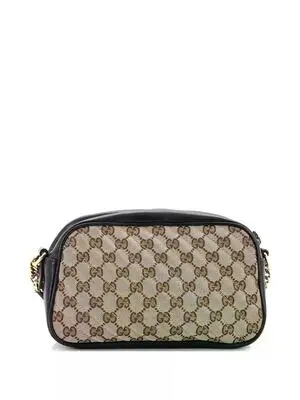 Gucci Gg Marmont Diagonal Quilted Gg Canvas Small Crossbody Bag - Brown