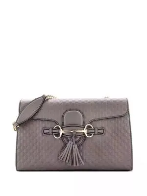 Gucci Emily Chain Flap Bag Microssima Leather Shoulder Bag - Grey
