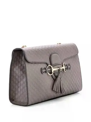 Gucci Emily Chain Flap Bag Microssima Leather Shoulder Bag - Grey