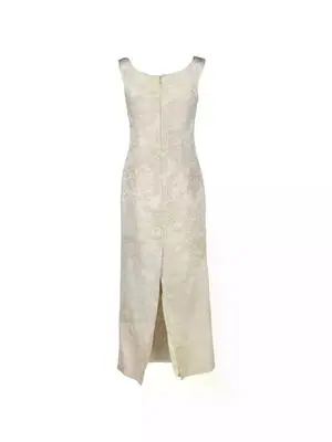 Vintage Floral-jacquard Sleeveless V-neck Dress