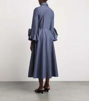 Safiyaa Chambray Cassandre Midi Dress With Statement Sleeves
