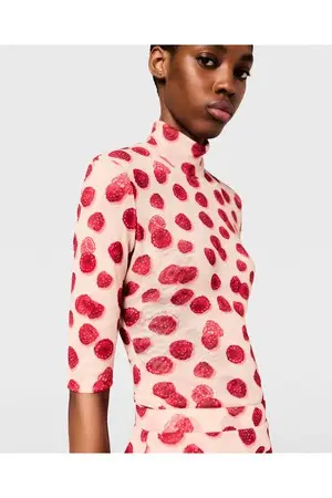 Stella McCartney Raspberry Print High-neck Mesh Top