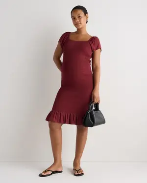 Quince Lightweight Crepe Smocked Flutter Sleeve Maternity Dress - Maroon