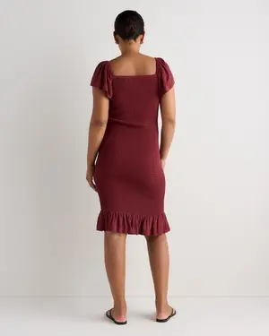 Quince Lightweight Crepe Smocked Flutter Sleeve Maternity Dress - Maroon