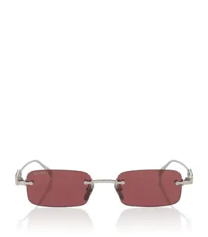 Gucci Rectangular Metal Sunglasses With Rhinestone Embellishments - Silver