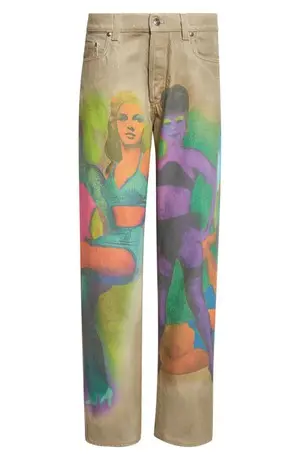 Versace Straight Leg Printed Jeans - Olive Print