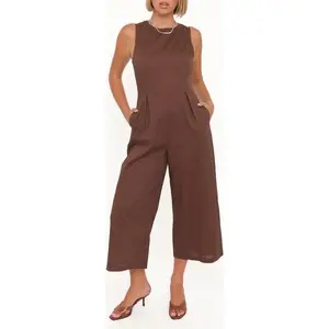 PETAL & PUP Sleeveless Wide Leg Jumpsuit - Chocolate