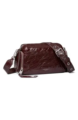Tory Burch Perry Voyager Crinkled Patent Leather Crossbody Bag - Albarossa