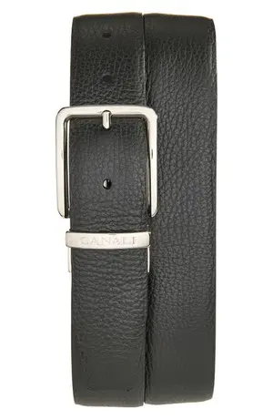 Canali Reversible Grained Leather Belt - Black