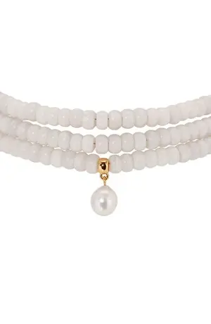 Ettika Layered Beaded Necklace With Faux Pearl Pendant - Bone