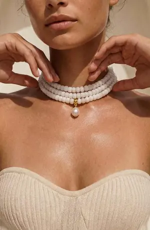 Ettika Layered Beaded Necklace With Faux Pearl Pendant